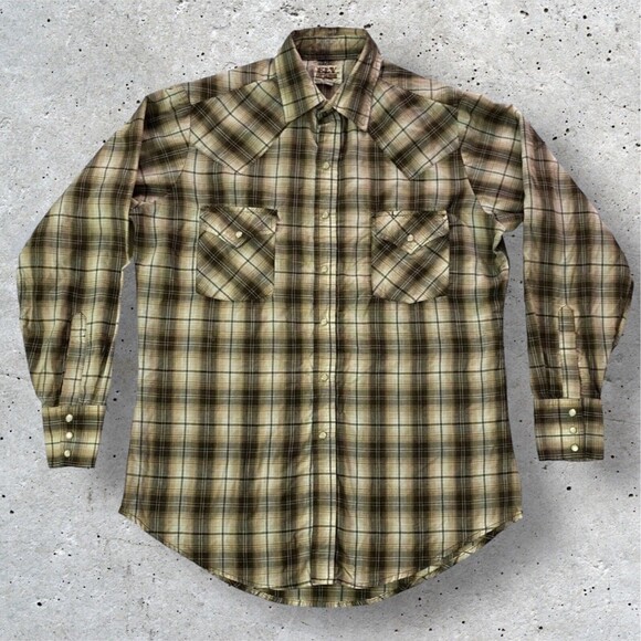 Ely Cattleman | Shirts | Ely Cattleman Western Shirt Mens Medium Pearl Snap Cowboy Plaid Brown ...